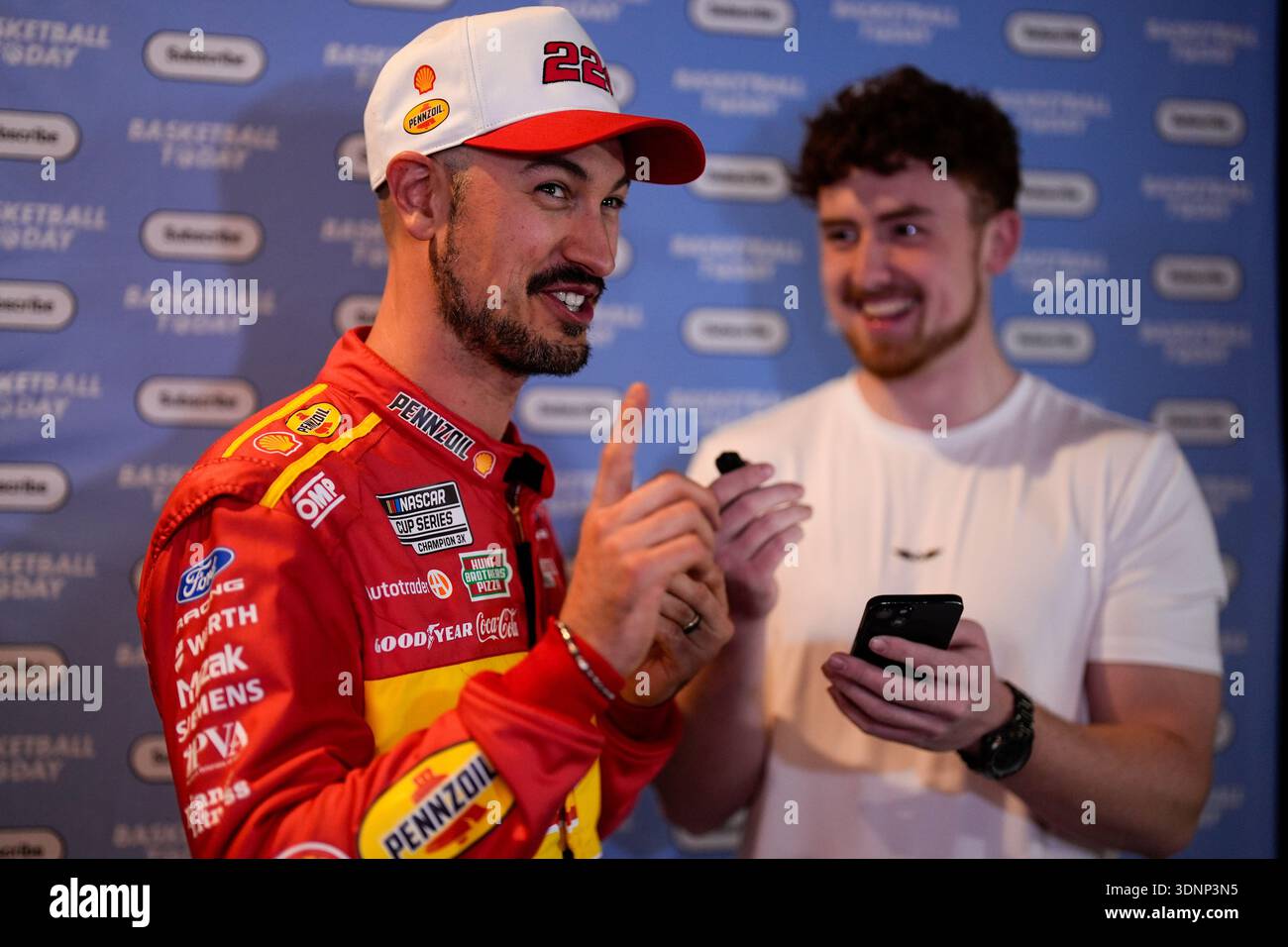 Joey Logano speaks with Justin Leusner about basketball trivia for his ...