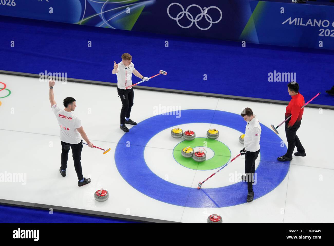 Britain's Hammy McMillan, Bobby Lammie and Bruce Mouat compete during a ...