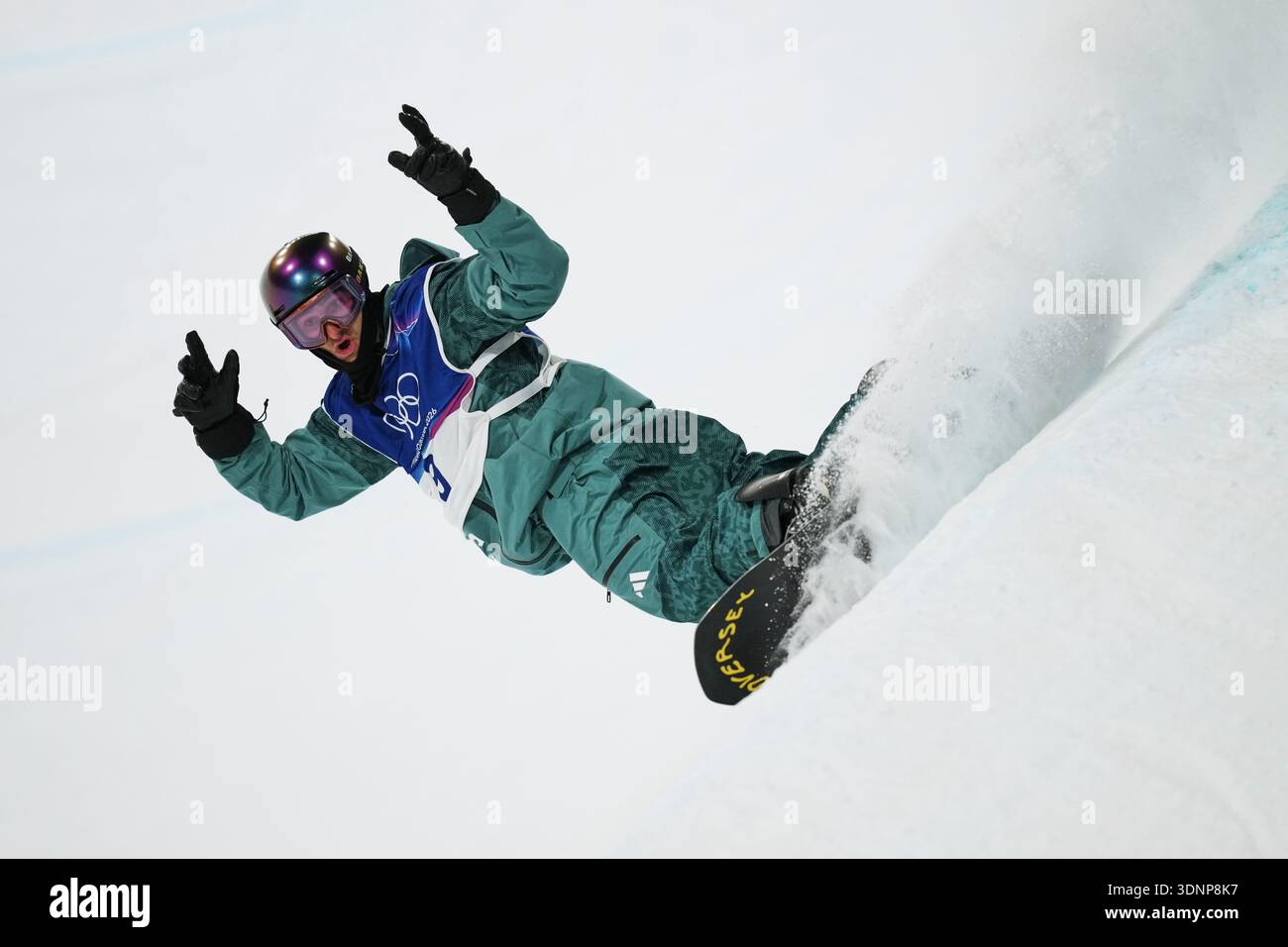 Brazil's Patrick Burgener reacts during the men's snowboarding halfpipe ...