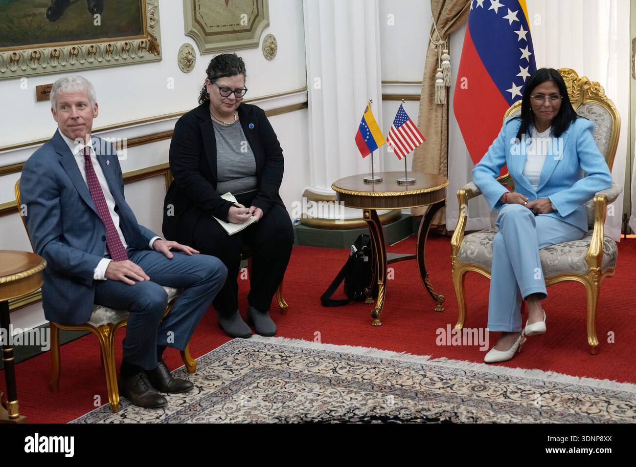 Venezuelan acting President Delcy Rodriguez, right, meets with U.S ...