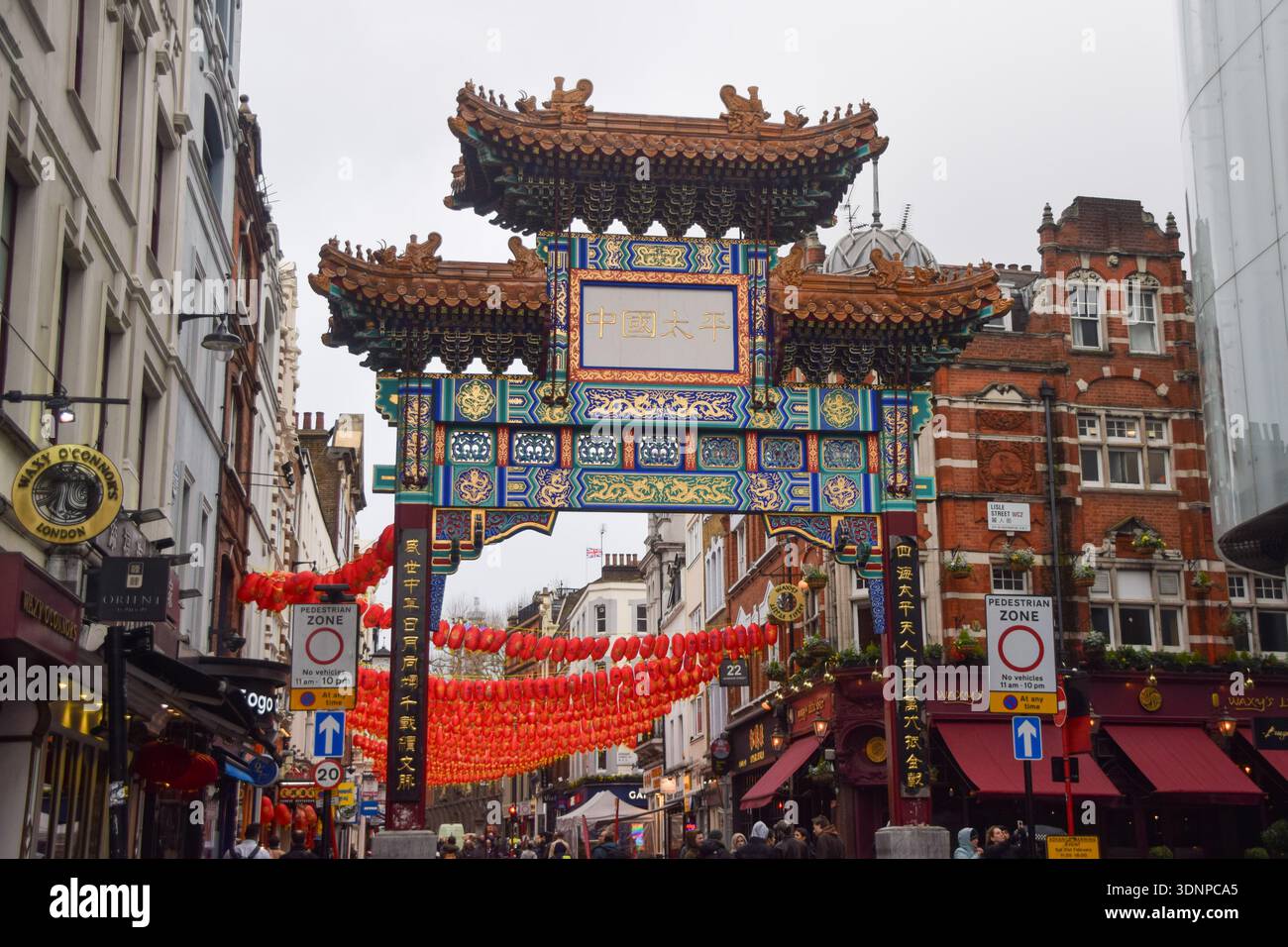 London, UK. 11th February 2026. Daytime view of the Chinatown Gate ...