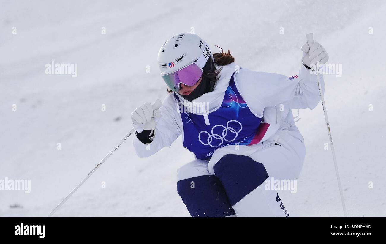 United States' Jaelin Kauf competes during the women's freestyle skiing ...