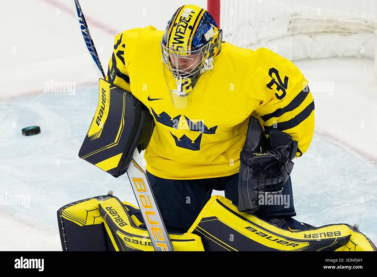 Sweden's goalkeeper Filip Gustavsson makes a save during a preliminary ...