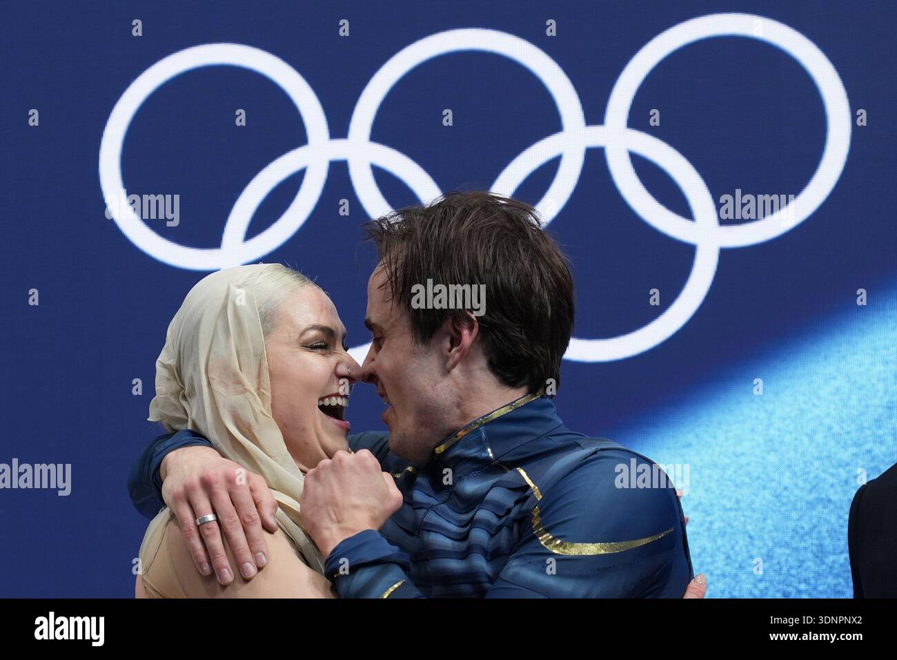 Olivia Smart and Tim Dieck of Spain smile after competing during the ...