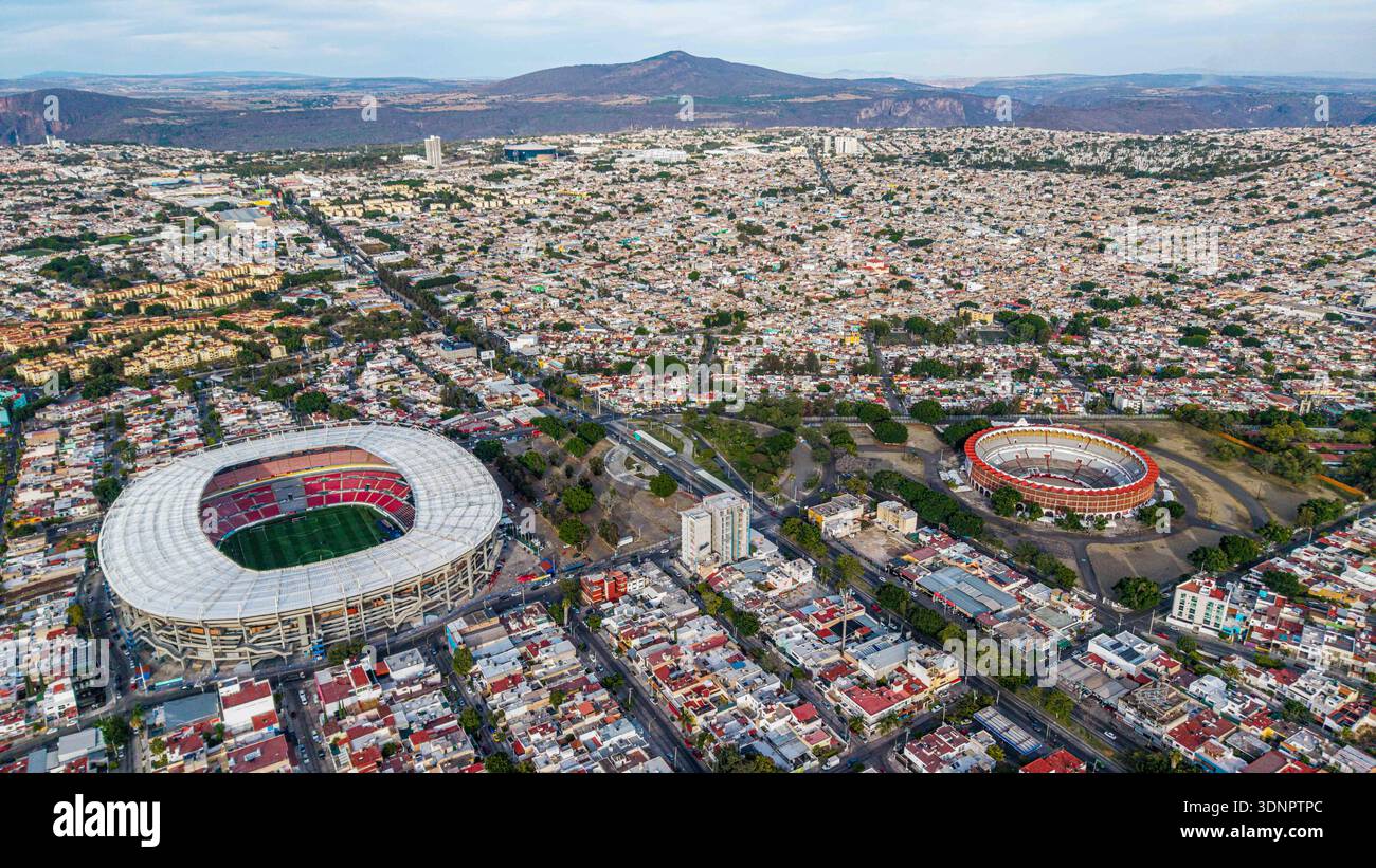 Aerial view of Jalisco Stadium and the Nuevo Progreso Bullring in ...