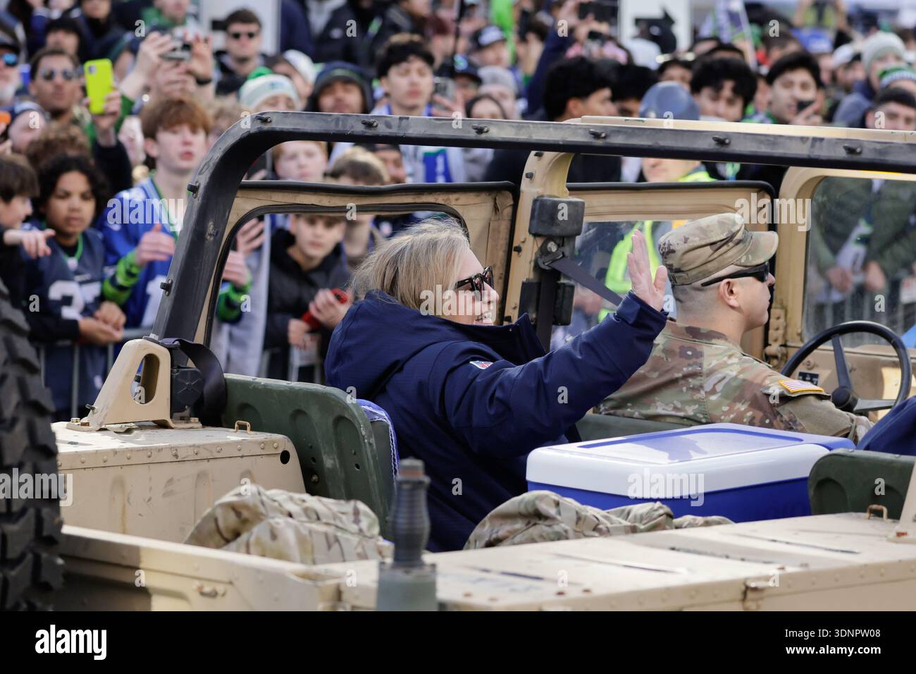 Seattle Seahawks chair Jody Allen waves to the crowd during the team's ...