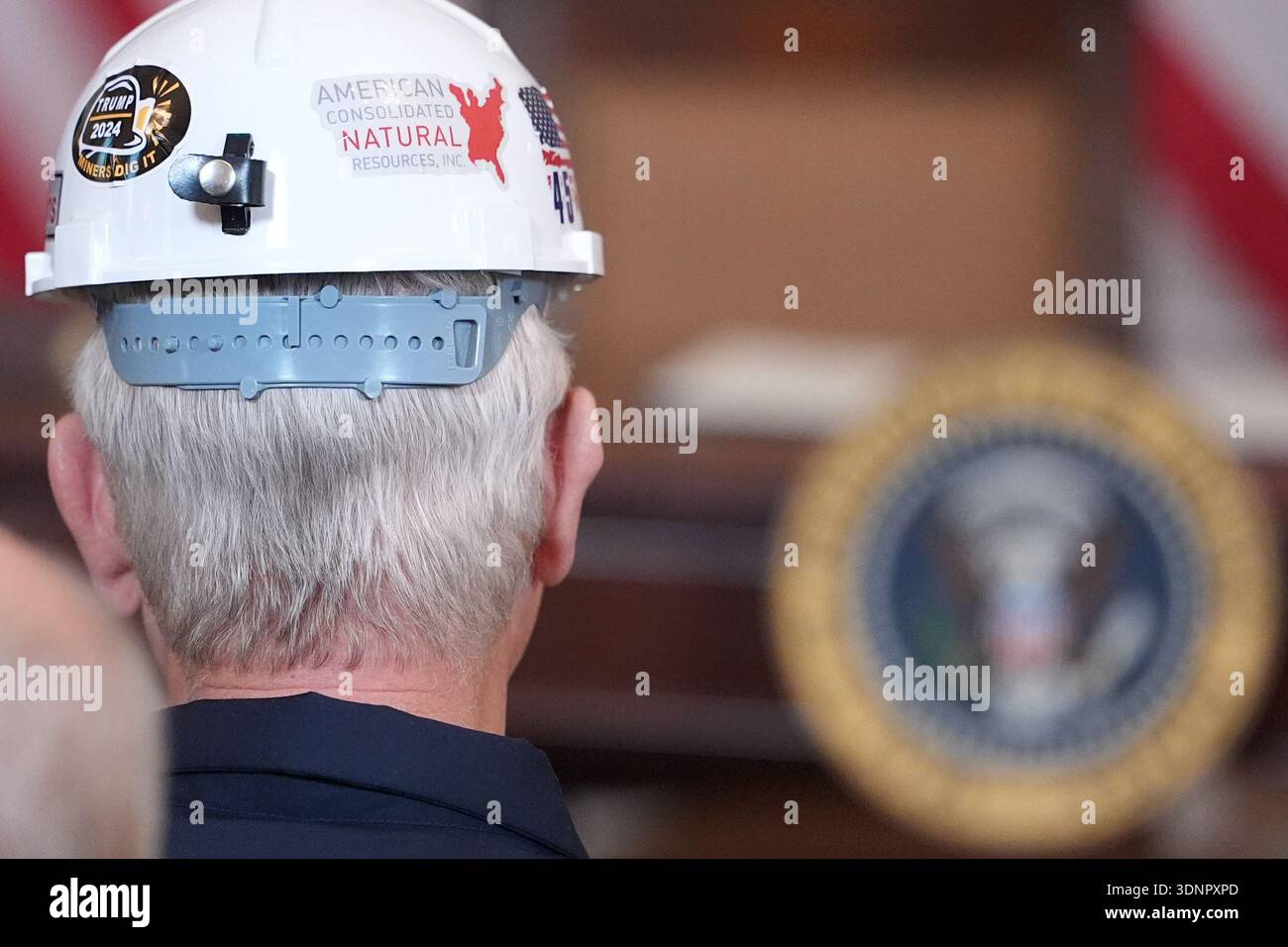 Coal miners arrive before President Donald Trump speaks during an event ...