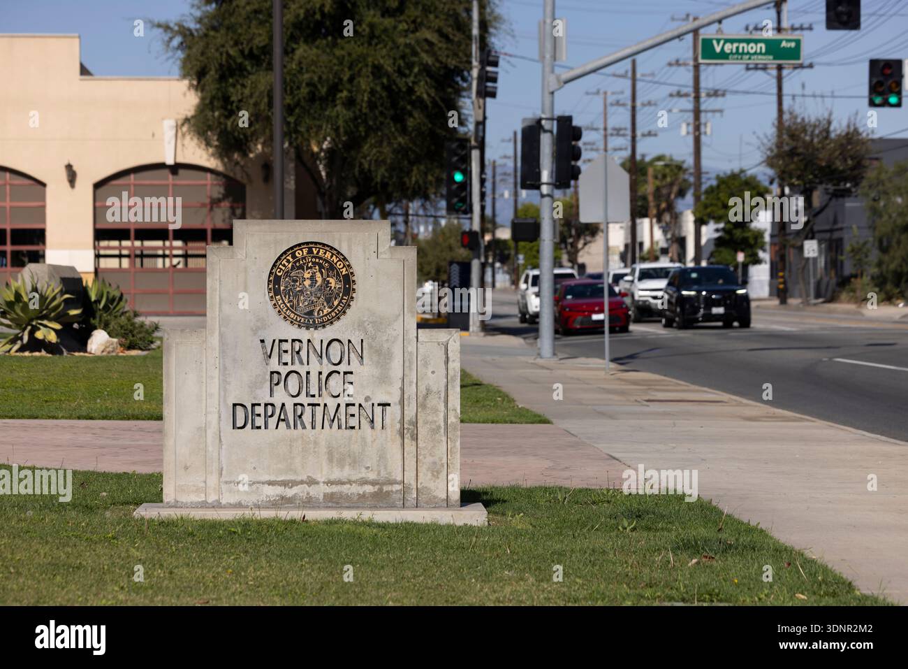 Vernon, California, USA - January 31, 2026: Afternoon traffic passes a ...