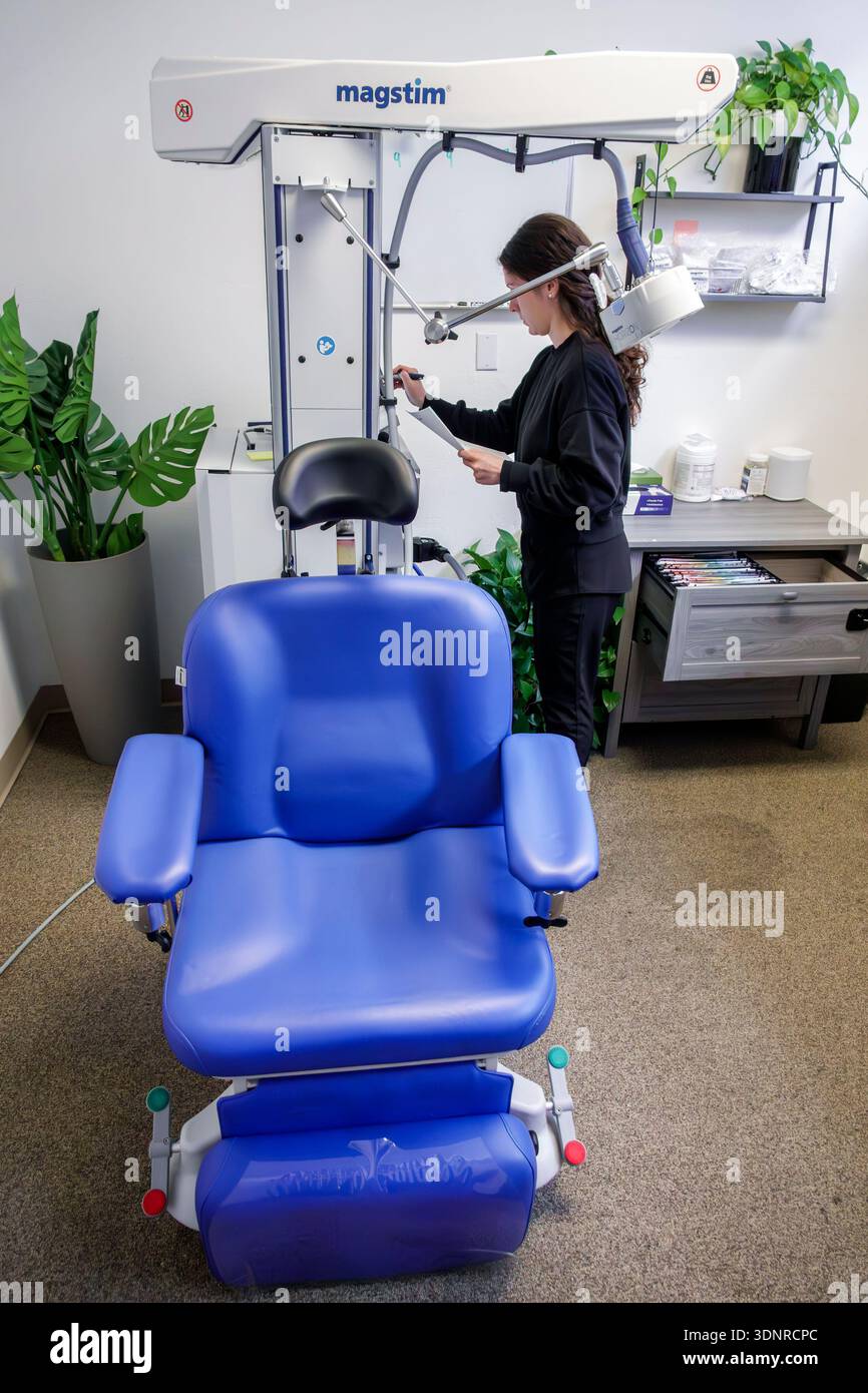 Transcranial magnetic stimulation patient chair hi-res stock ...