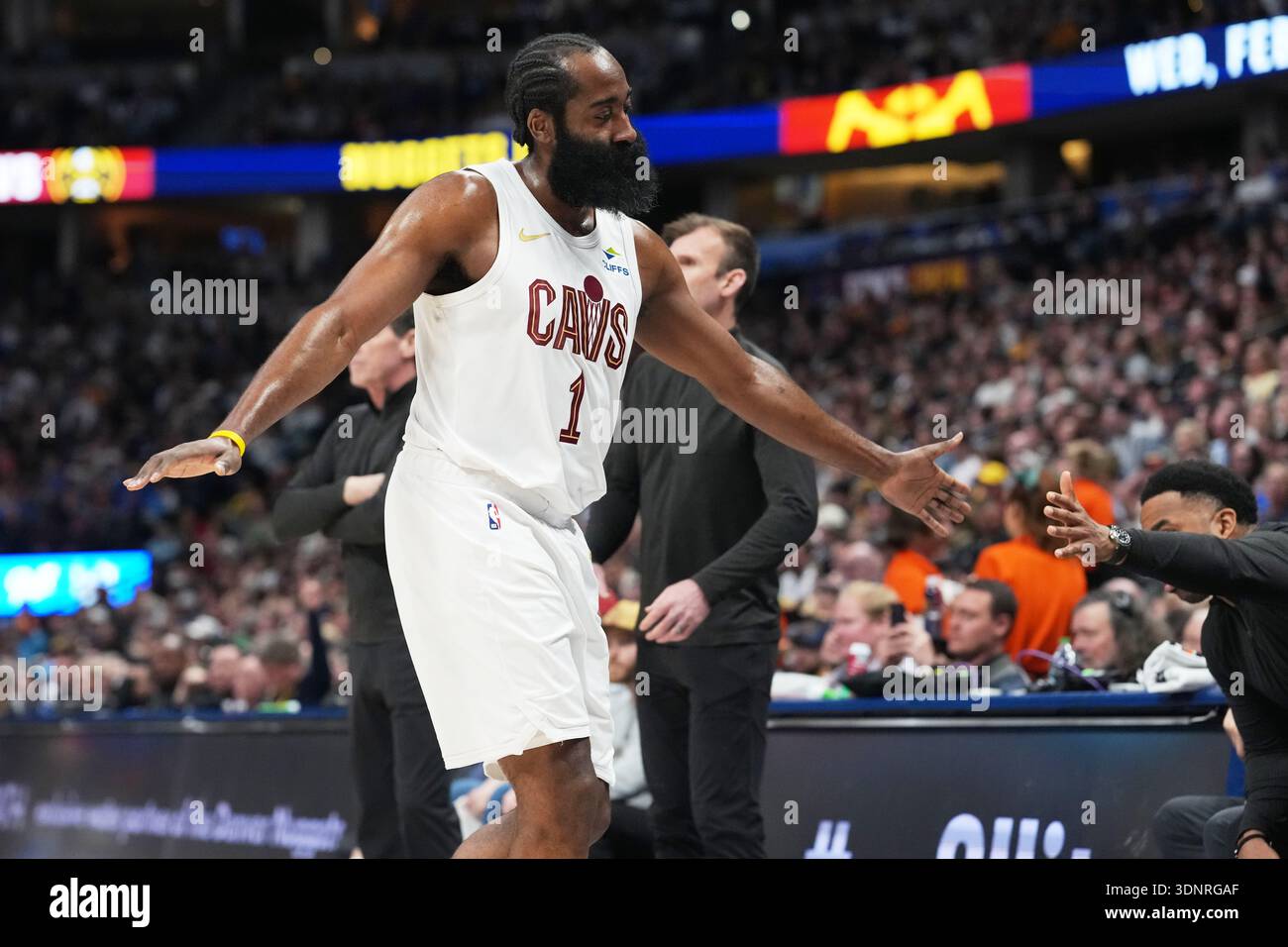 Cleveland Cavaliers guard James Harden in the first half of an NBA ...
