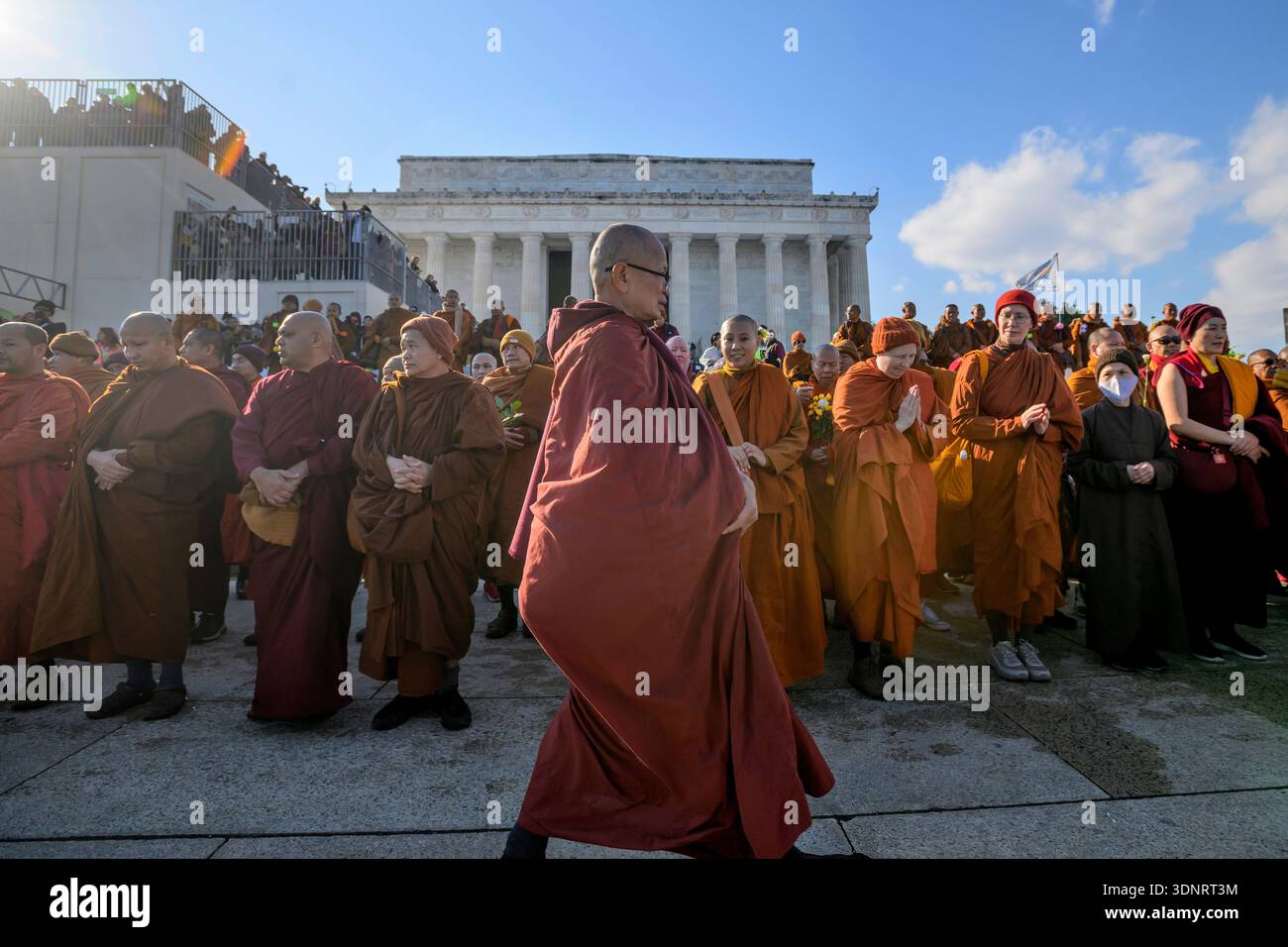 Buddhist monks reach the Lincoln Memorial, during their Walk for Peace ...