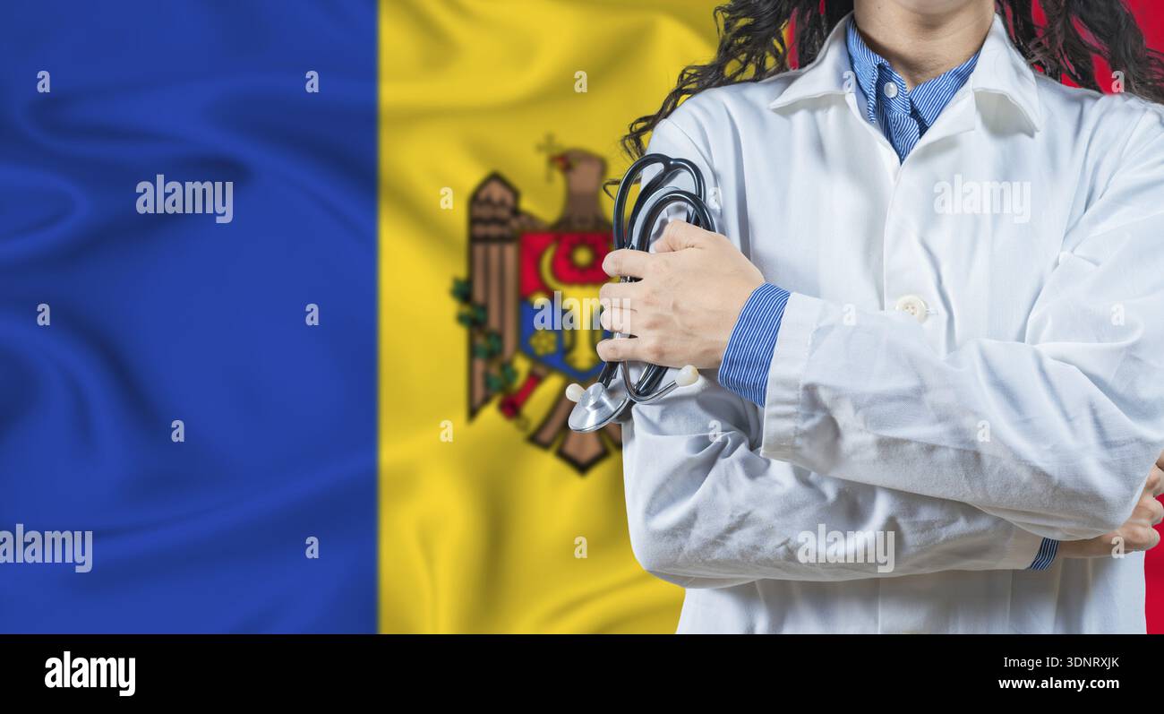 Healthcare professional with Moldova flag background. Professional ...