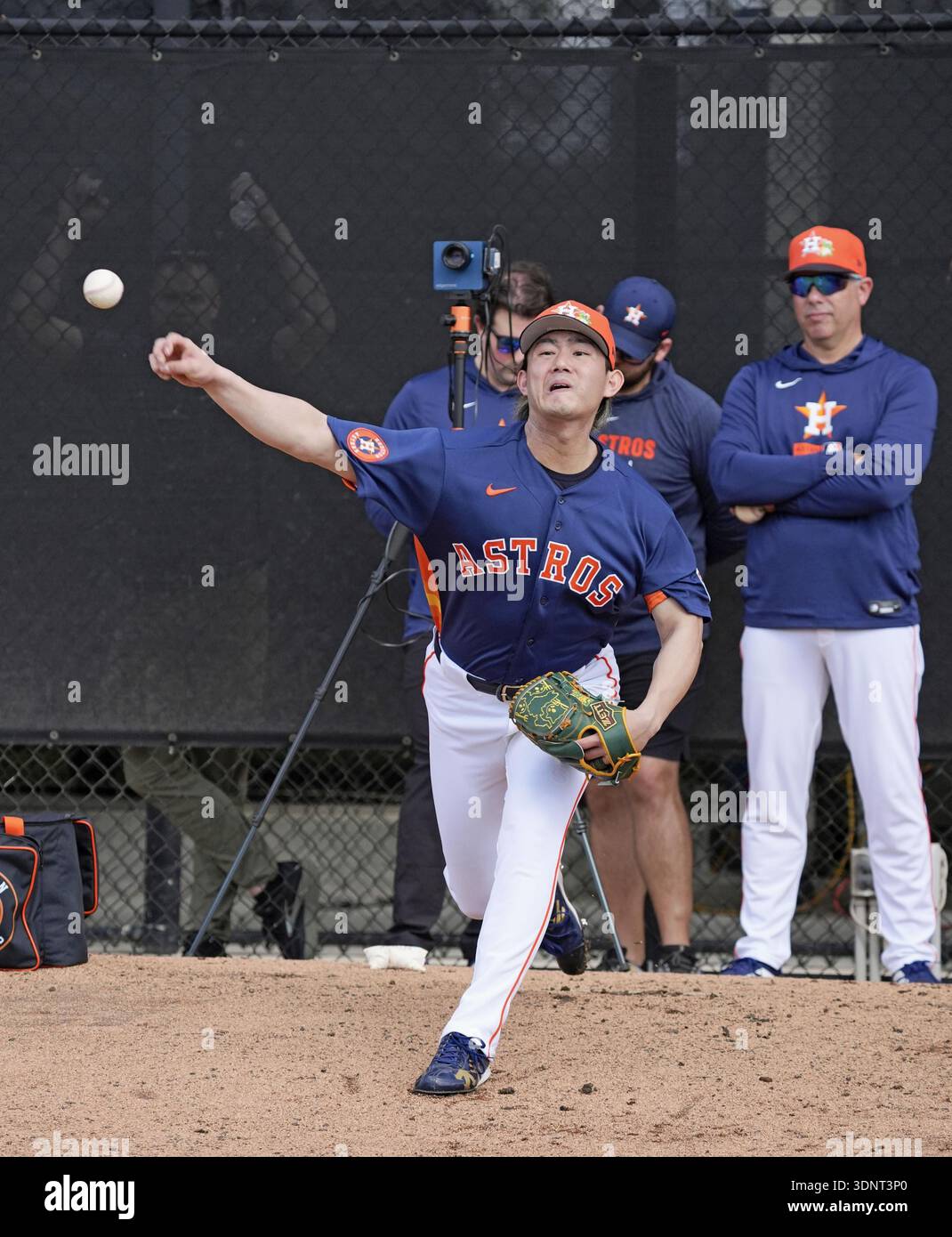 Houston Astros right-handed pitcher Tatsuya Imai throws a bullpen ...