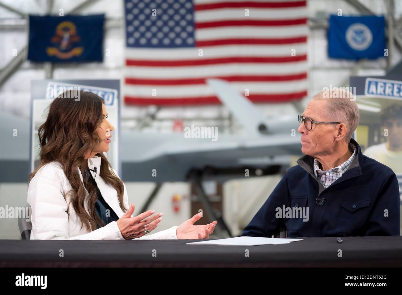 Secretary of Homeland Security Kristi Noem participates in an interview ...