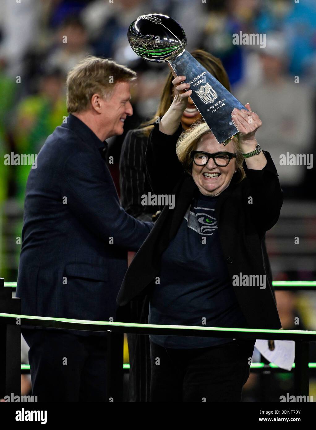 February 08, 2026 Seattle Seahawks Jody Allen celebrates with the Vince ...