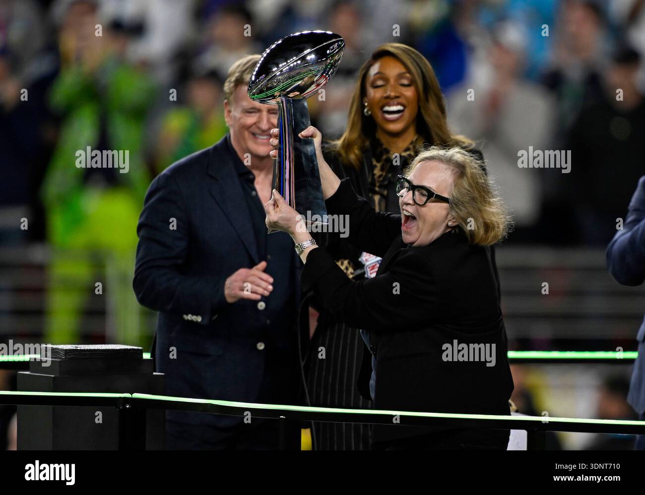 February 08, 2026 Seattle Seahawks Jody Allen celebrates with the Vince ...