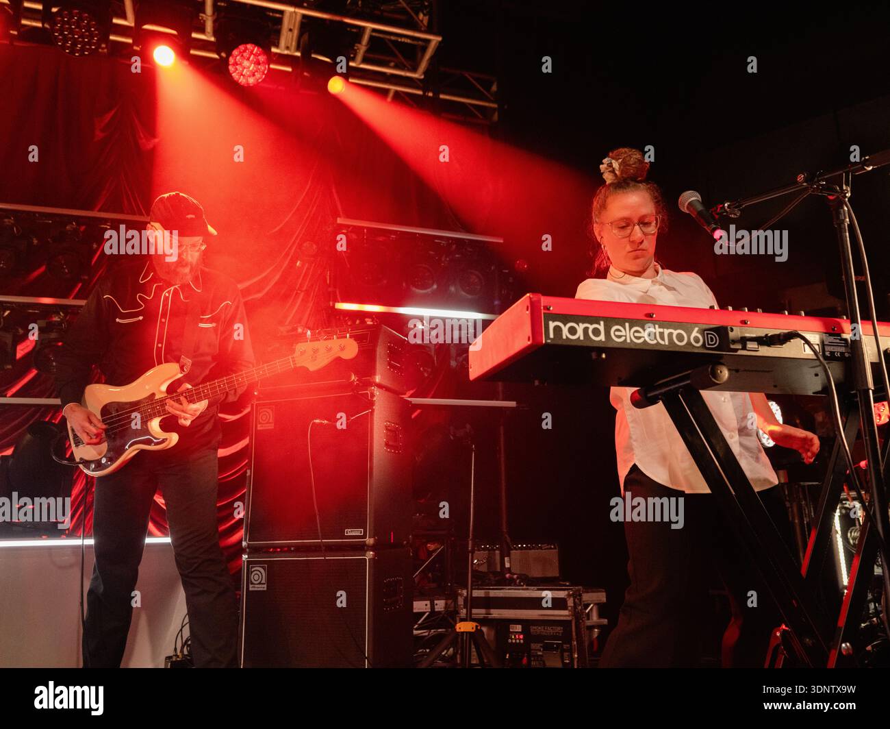 Bristol, UK, 11 February, 2026. Maxïmo Park in concert. Pictured left ...