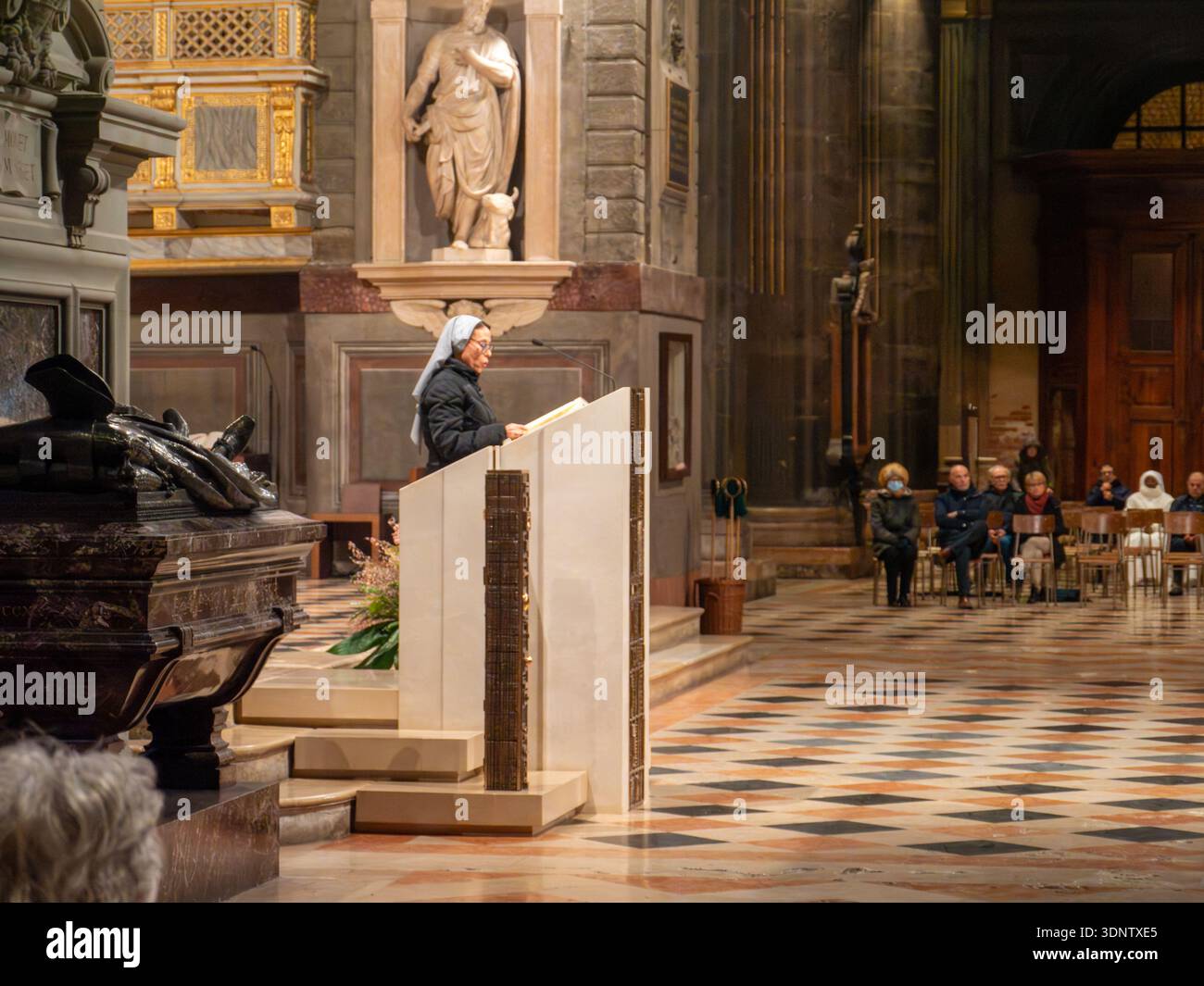 Cremona, Italy - February 2nd 2026 Nun delivering a reading from a ...