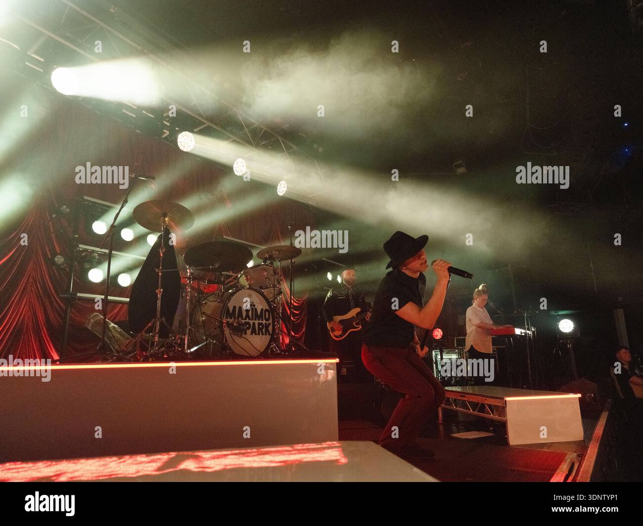 Bristol, UK, 11 February, 2026. Maxïmo Park in concert. Pictured left ...