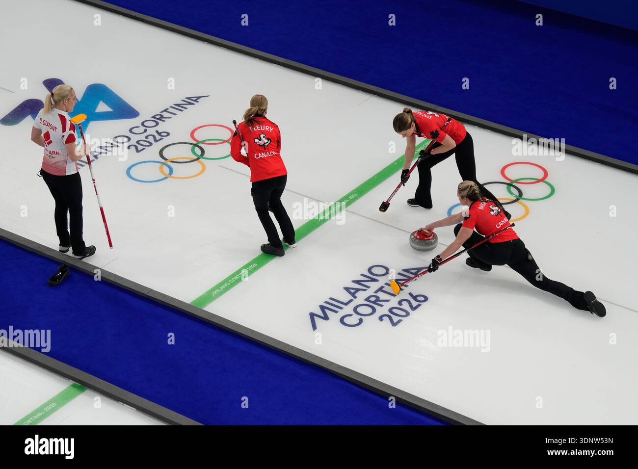 Canada's Emma Miskew, Sarah Wilkes and Tracy Fleury compete against ...