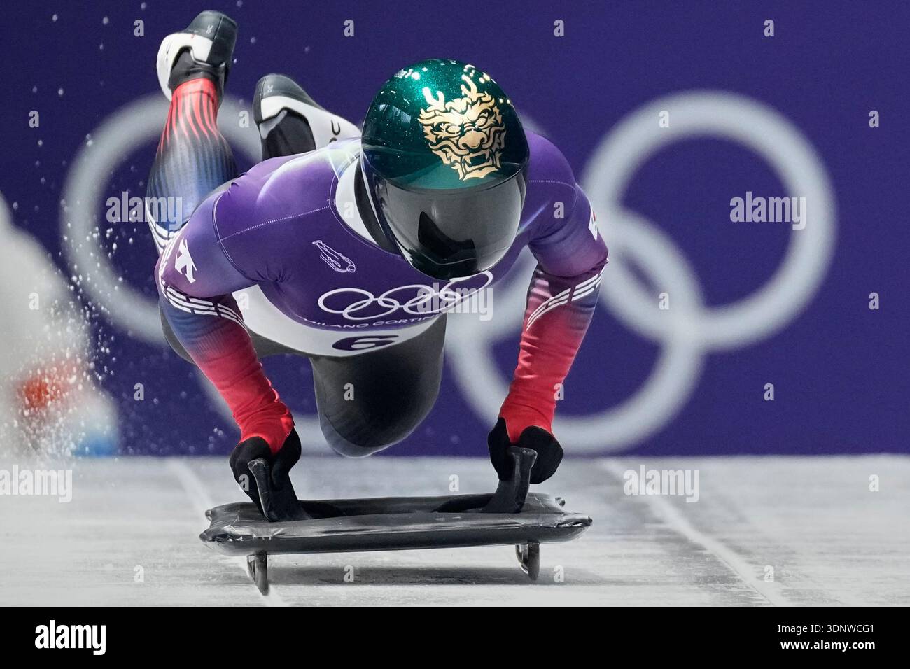 South Korea's Jung Seunggi starts for a men's skeleton run at the 2026 ...