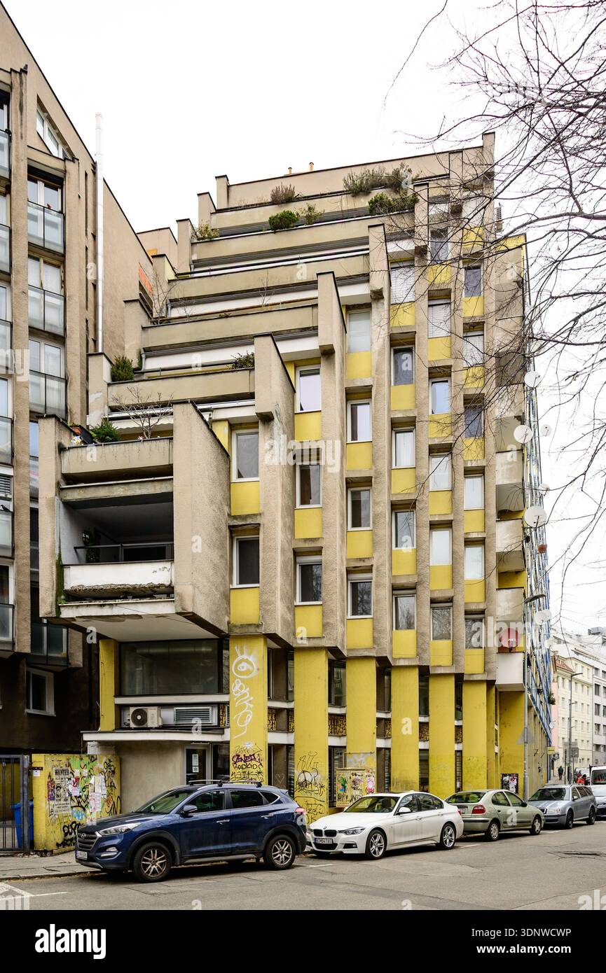 bratislava, slovakia, 10 feb 2026, brutalist style residential building ...