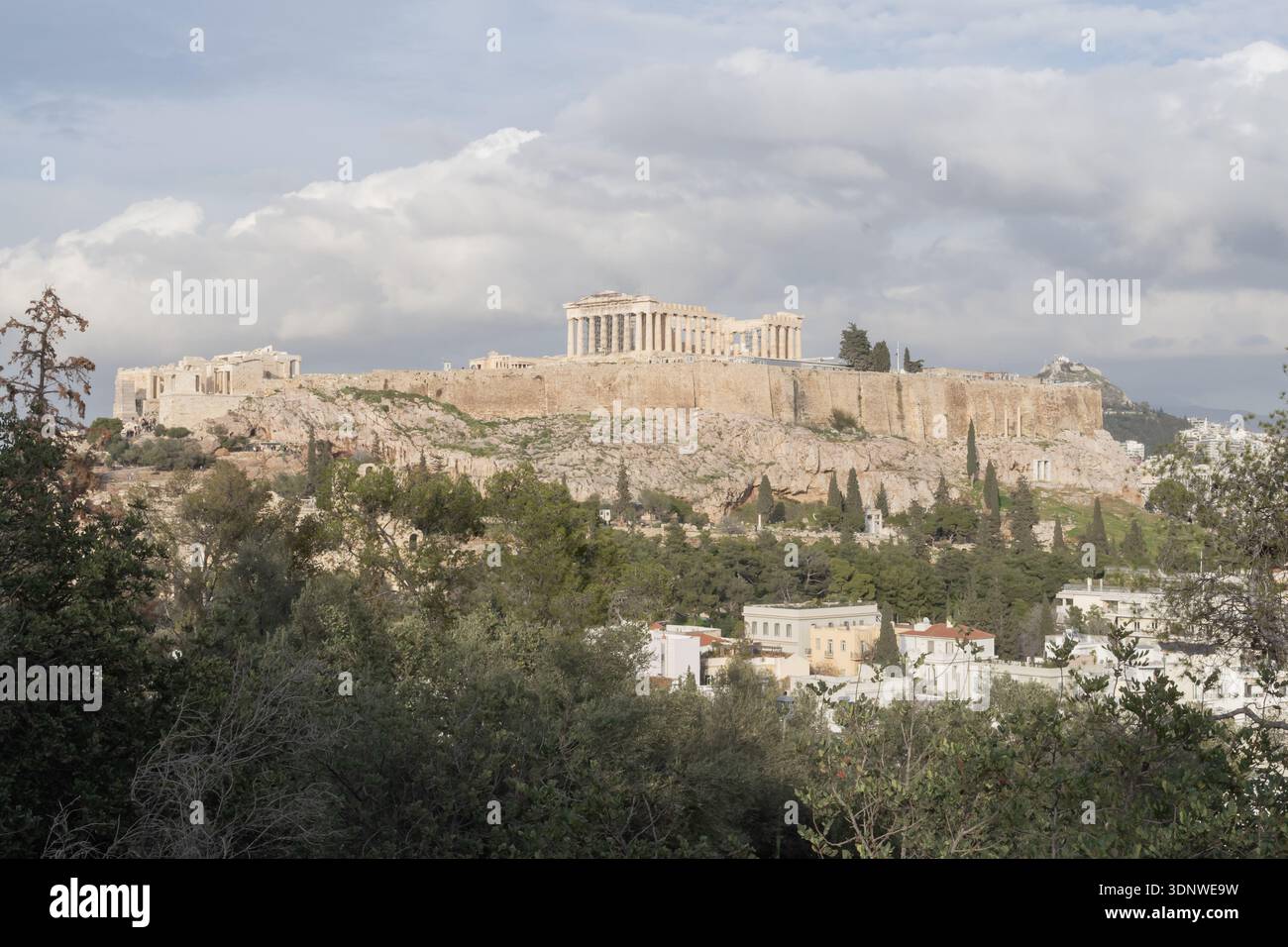 Acropolis of Athens with Parthenon temple overlooking the city ...