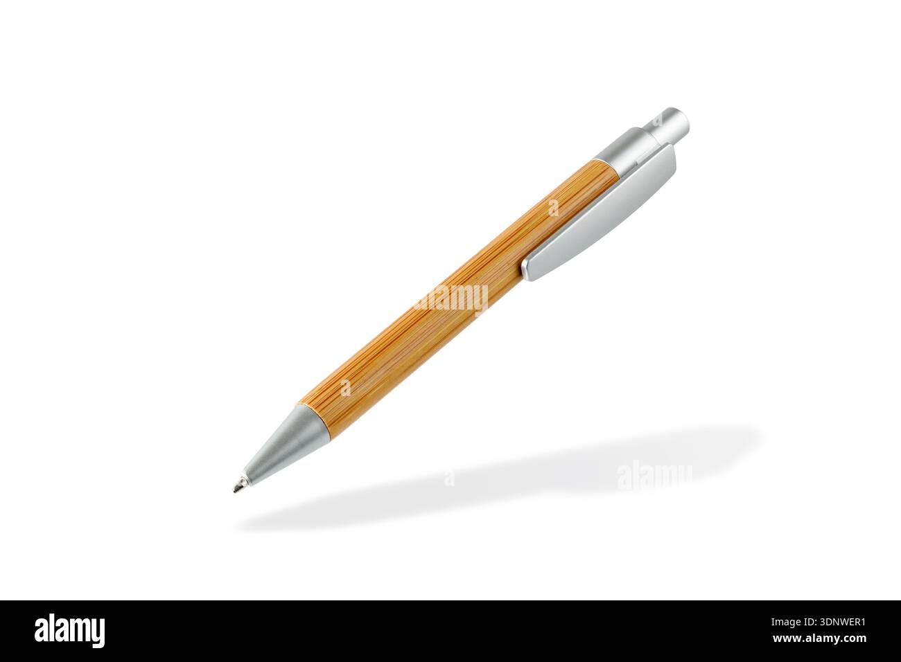 Bamboo pen flying isolated on white background. Wooden ball pen with ...