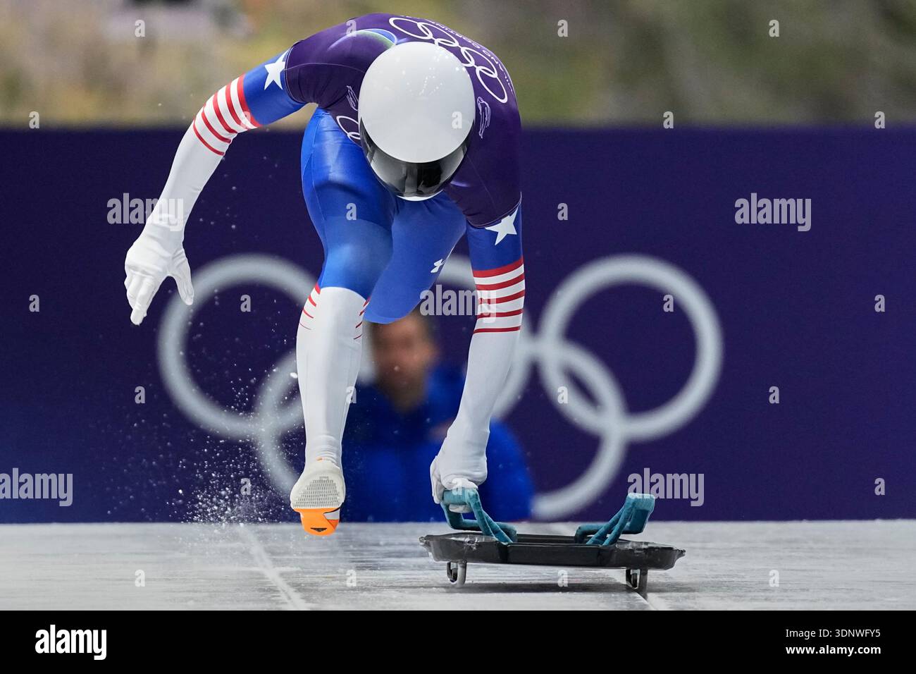 United State's Daniel Barefoot starts for a men's skeleton run at the ...