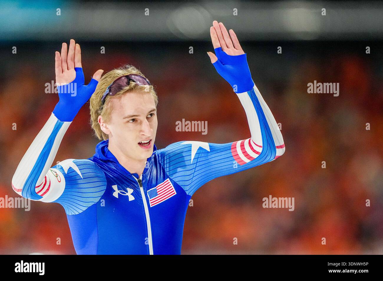 Jordan Stolz of USA Gold medal, Speed Skating Men's 1000m during the ...