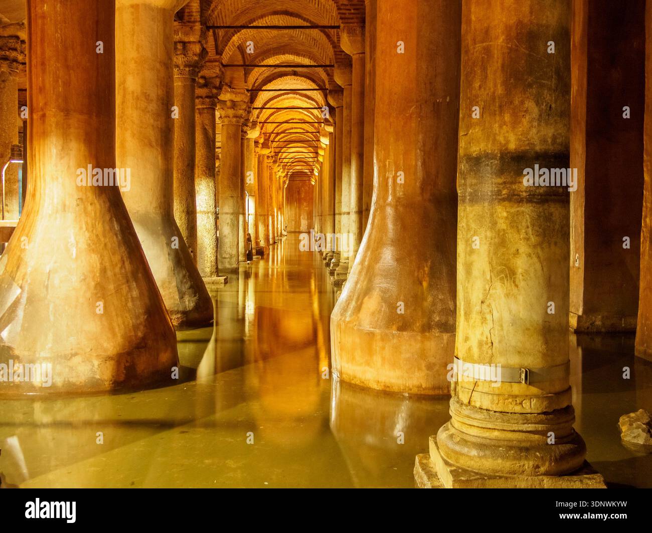 Columns and water underground inside Basilica Cistern, Istanbul, Turkey ...