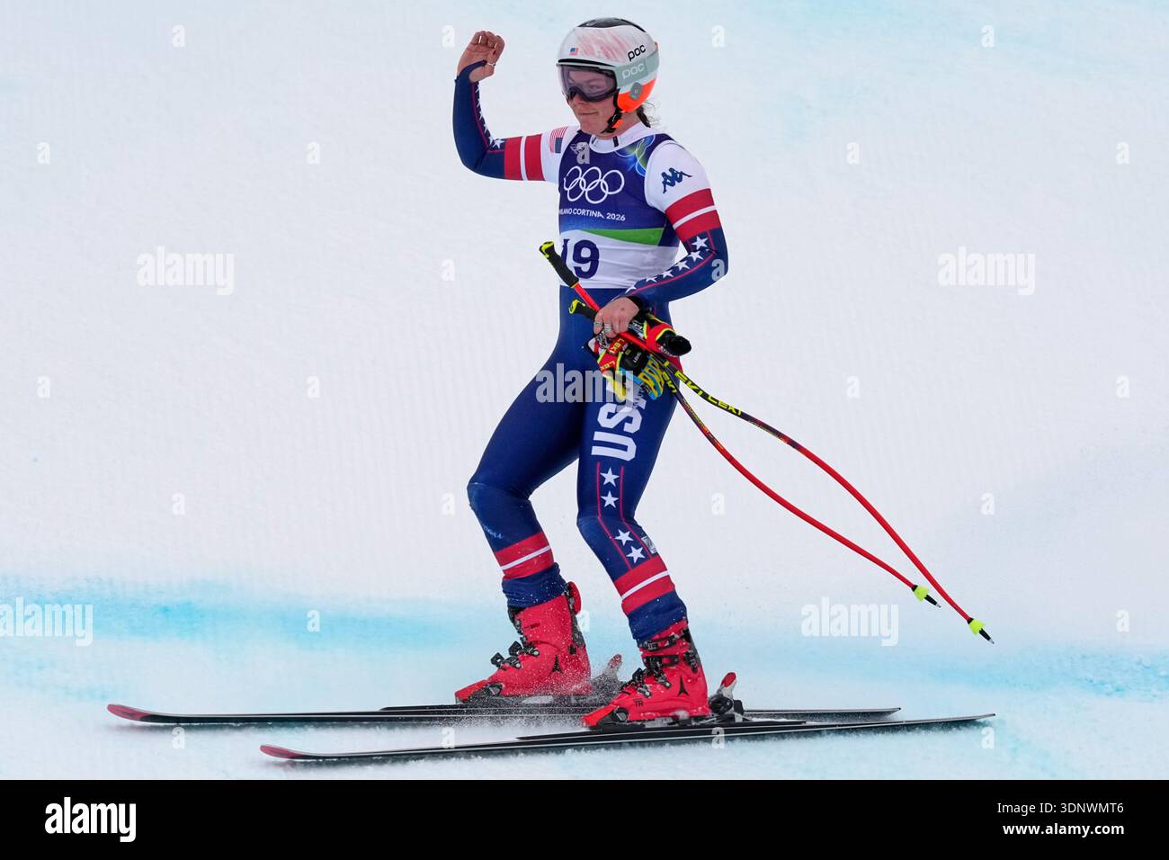 United States' Breezy Johnson at the finish area, during an alpine ski ...