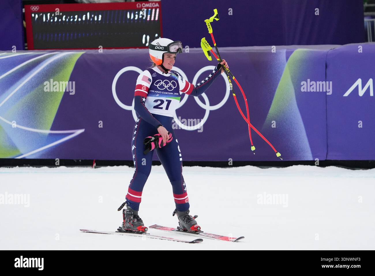 United States' Mary Bocock arrives at the finish area after crashing ...