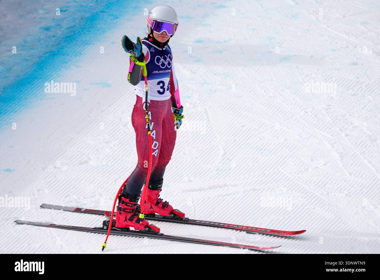 Canada's Cassidy Gray at the finish area, during an alpine ski, women's ...