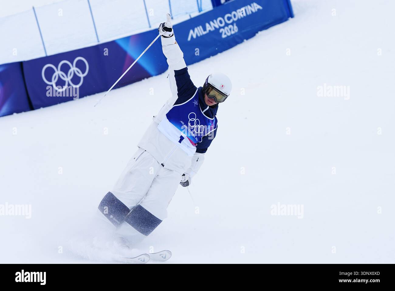Japan's Ikuma Horishima reacts during the men's freestyle skiing moguls ...