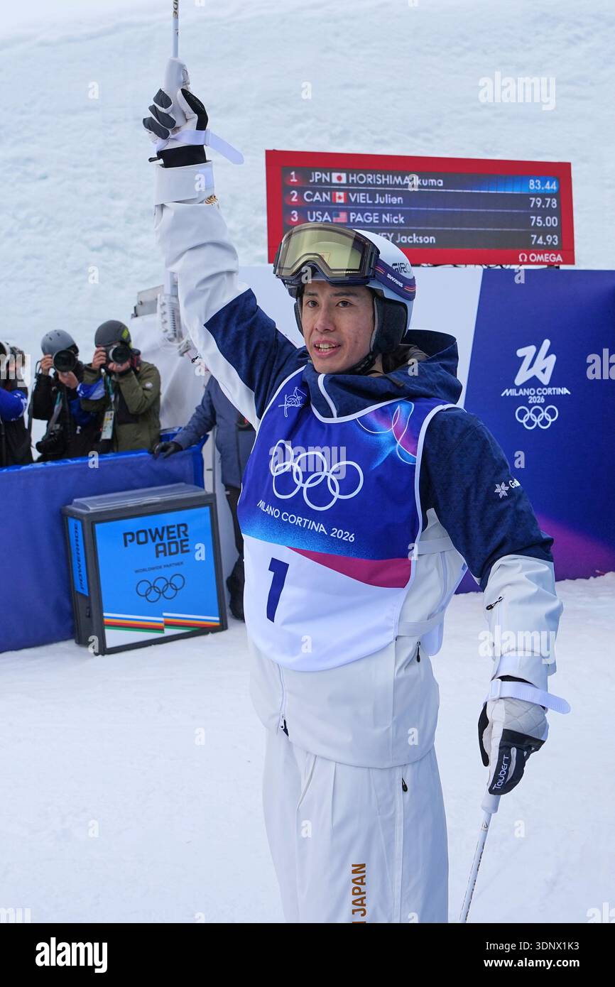 Japan's Ikuma Horishima celebrates his score during the men's freestyle ...