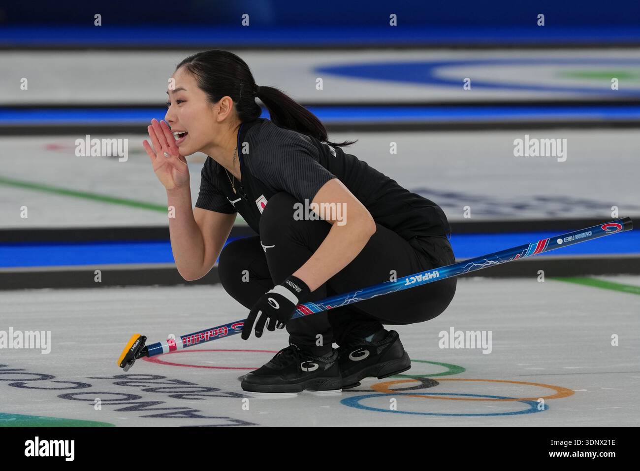 Japan's Anna Ohmiya gestures, during the women's curling round robin ...