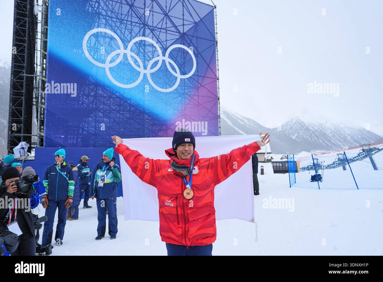 Japan's Ikuma Horishima celebrates winning the bronze medal in the men ...