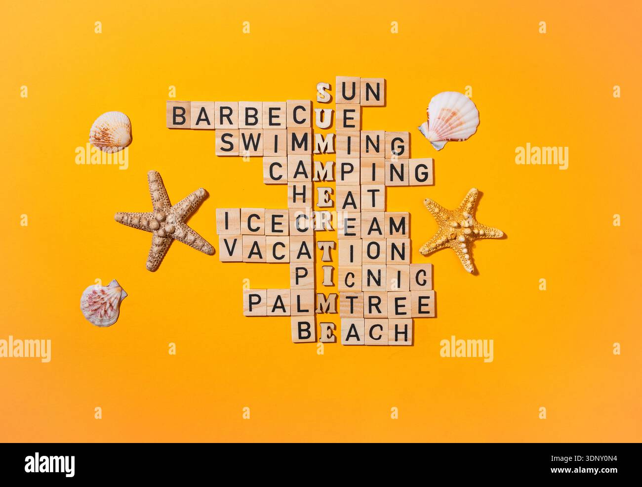 This image captures a creative crossword puzzle crafted with wooden ...