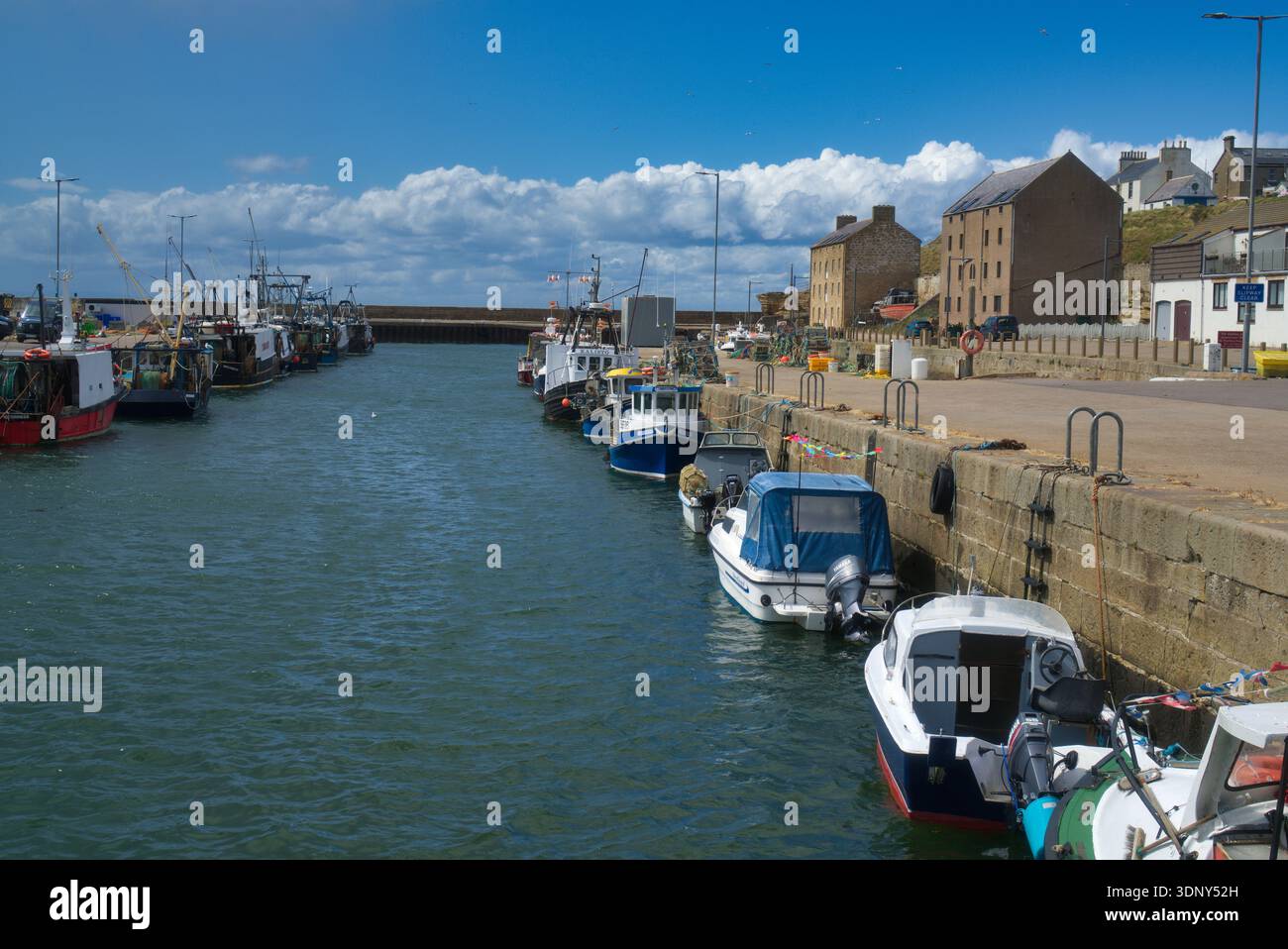 Looking east along shore of Moray Firth at small fishing village of ...