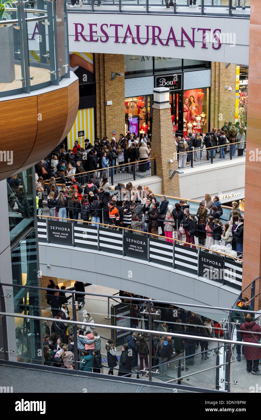 People queuing for the opening of the new Sephora UK store in Belfast's ...