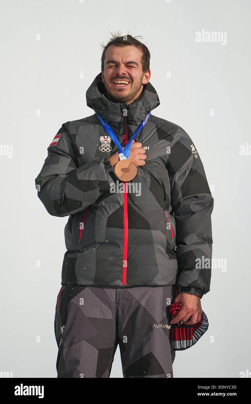 Bronze medalist Austria's Jakob Dusek celebrates after the men's ...