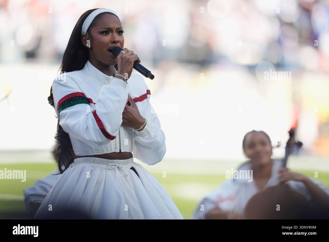 Coco Jones performs "Lift Every Voice and Sing" before the NFL Super ...