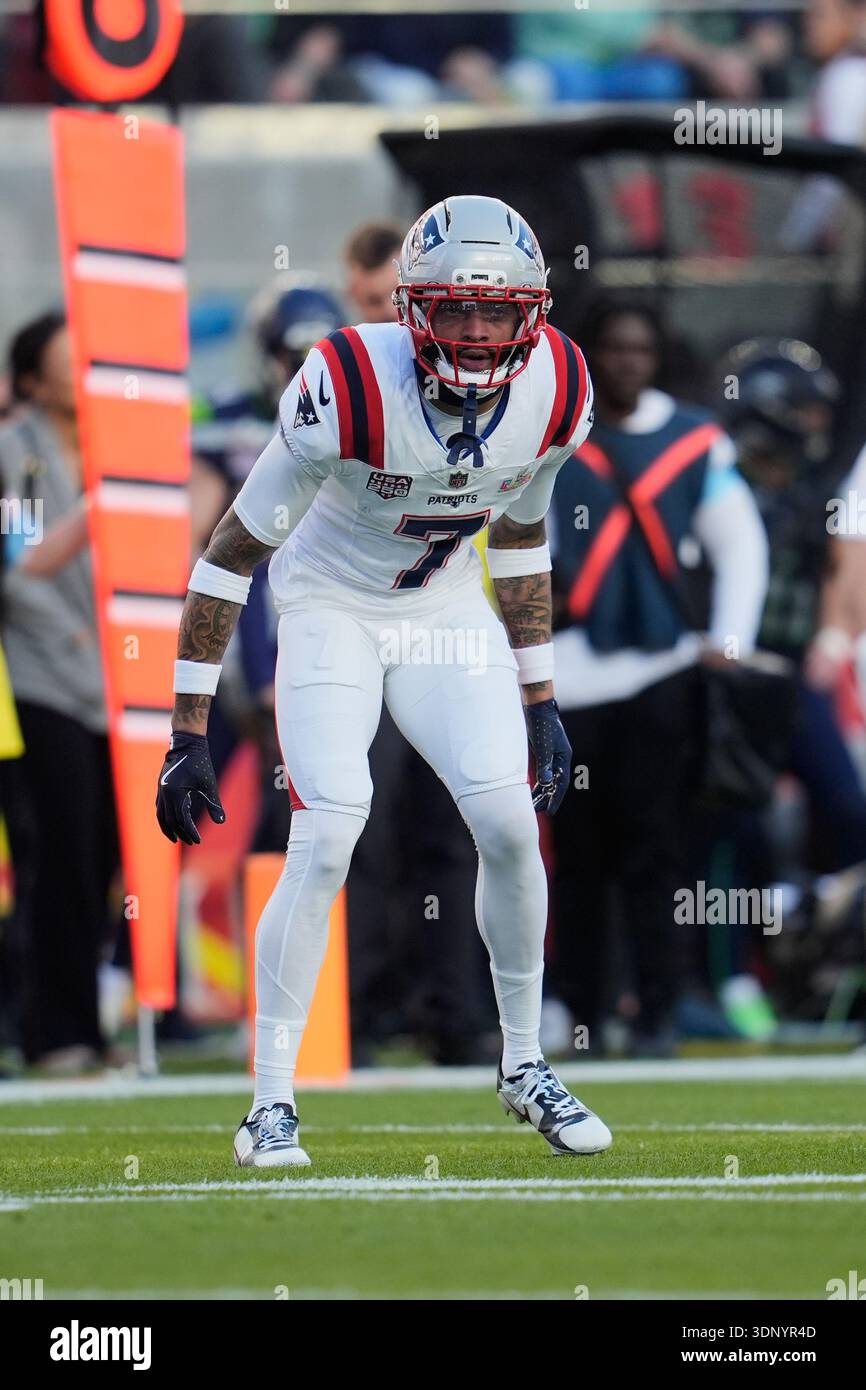 New England Patriots cornerback Carlton Davis III (7) in coverage ...