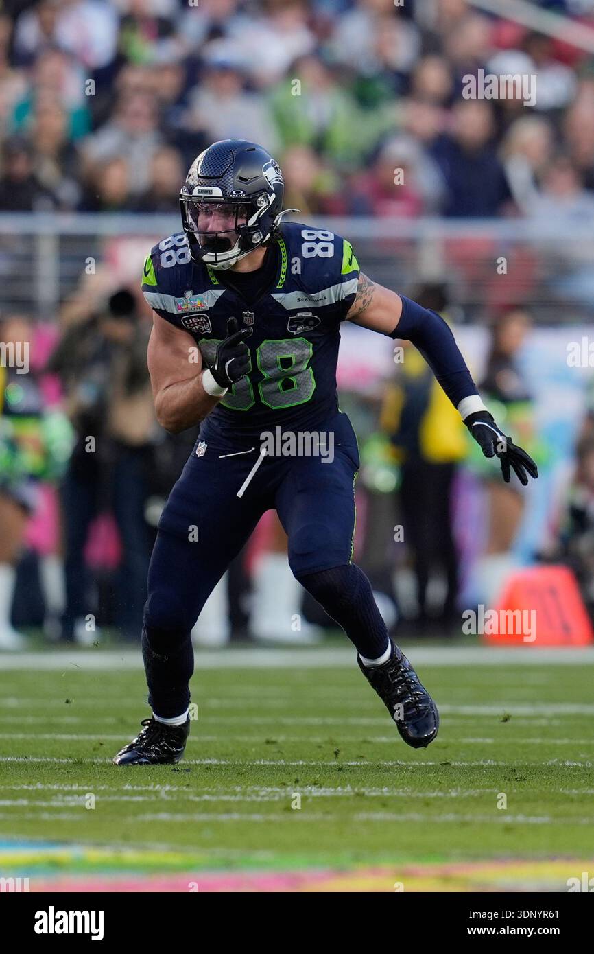 Seattle Seahawks tight end AJ Barner (88) runs a route during the NFL ...