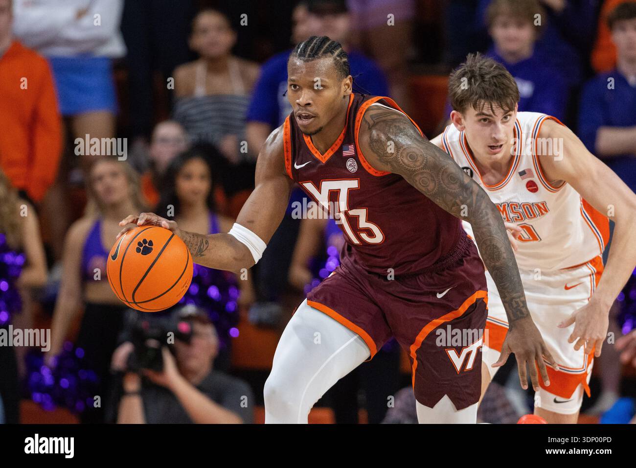 Virginia Tech forward Amani Hansberry (13) brings the ball up court ...