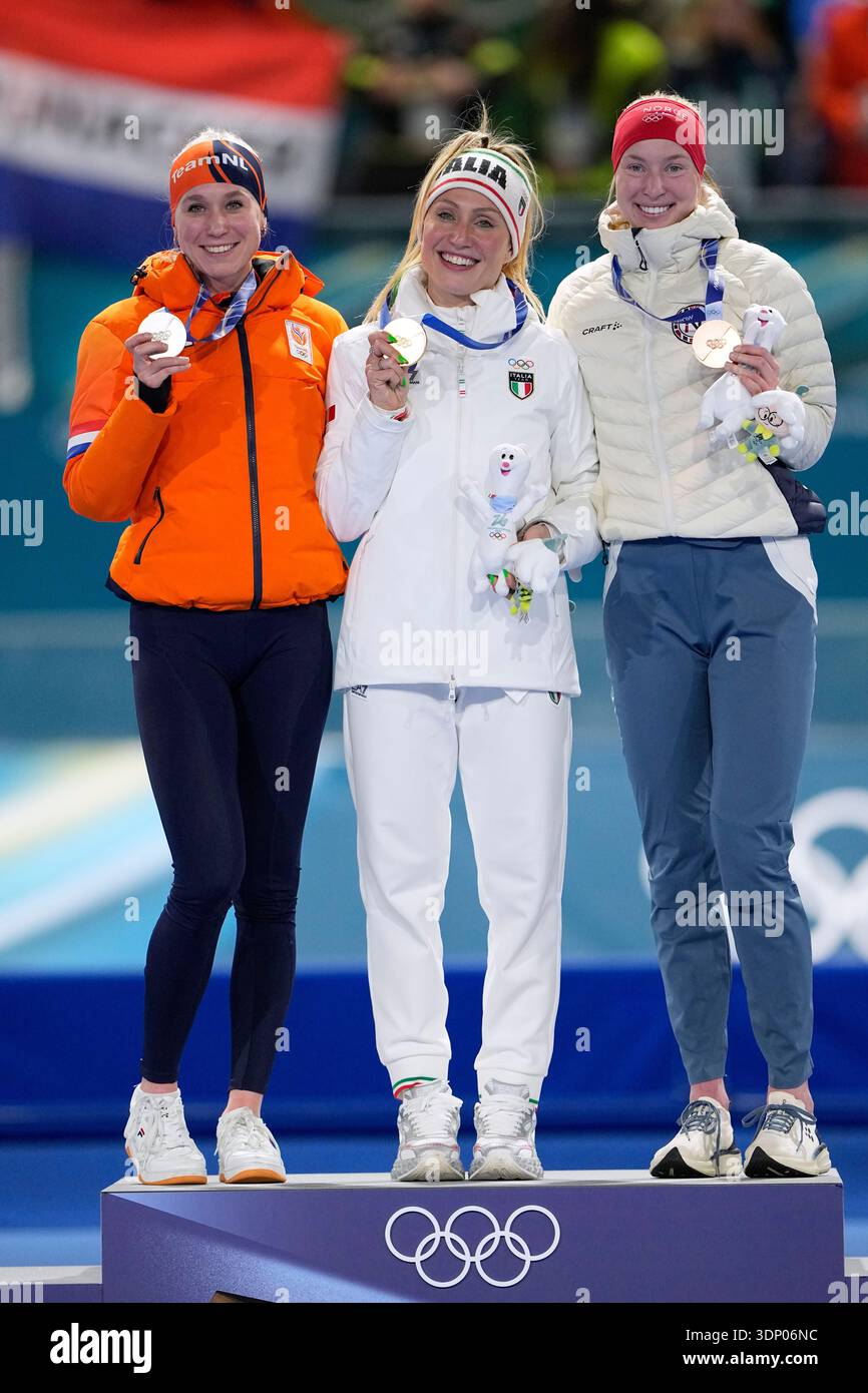 Francesca Lollobrigida of Italy, center and gold medal, Merel Conijn of ...