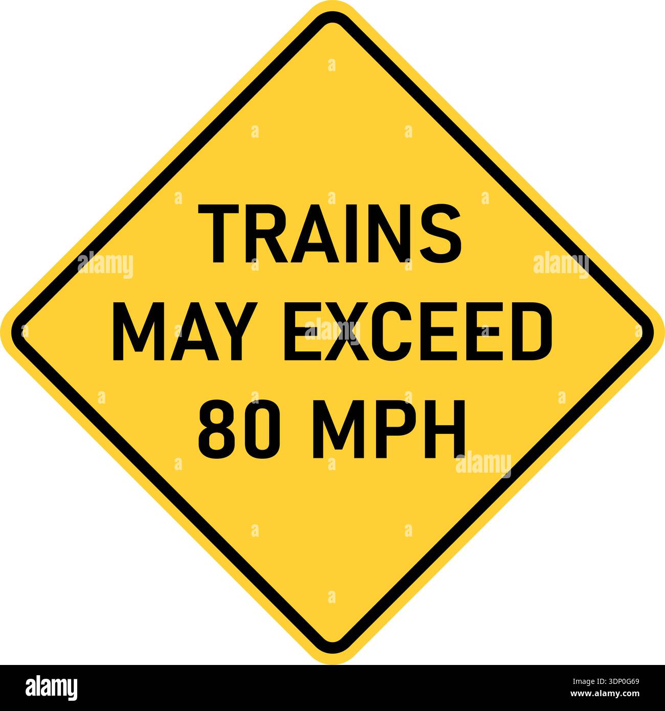 Vector graphic of a usa Trains May Exceed 80 MPH highway sign. It ...