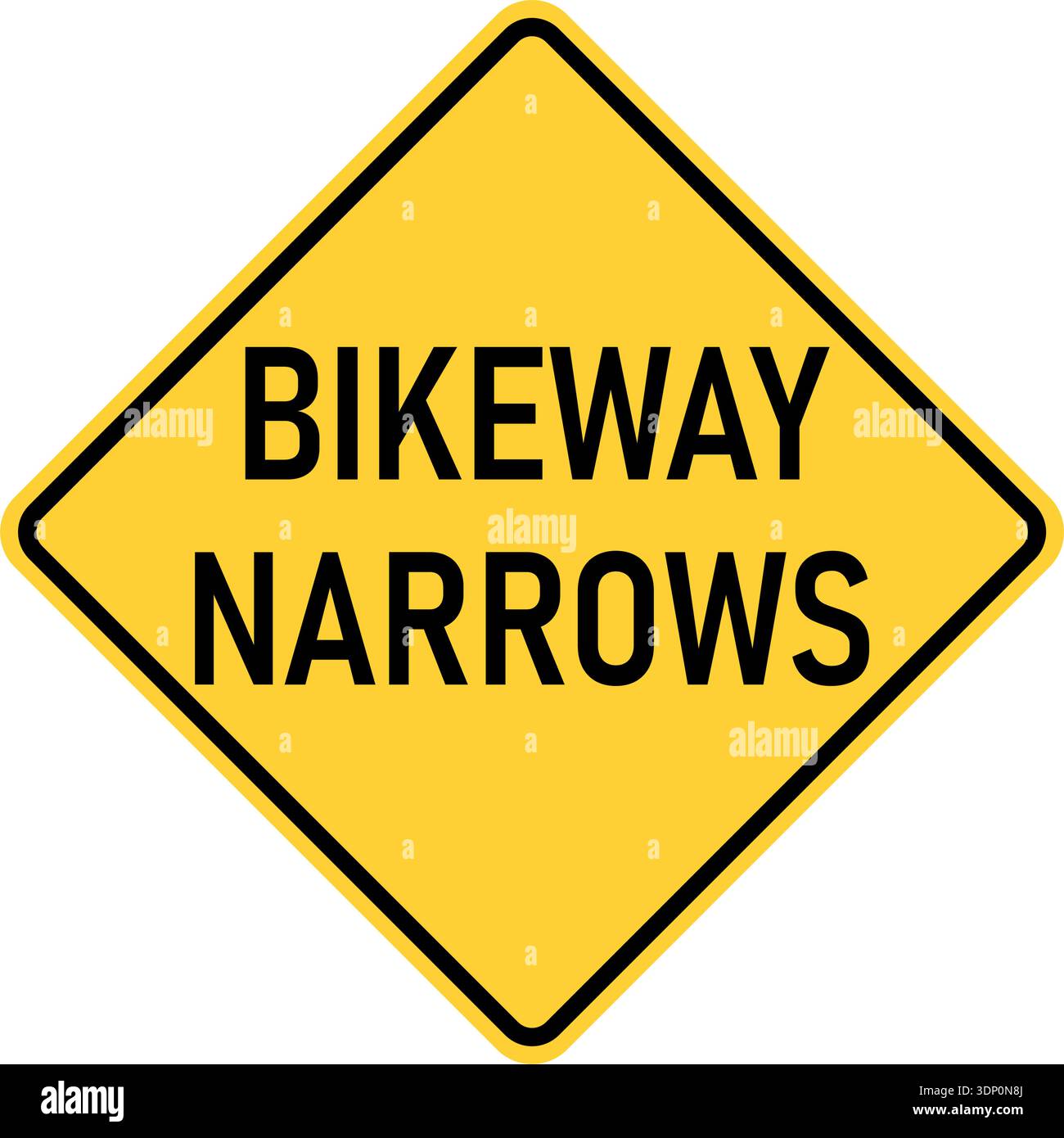 Vector graphic of a usa bikeway narrows ahead highway sign. It consists ...
