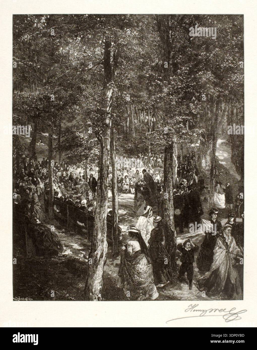 A Sermon in the Open Air, wood engraving by Henry Wolf after Adolph ...